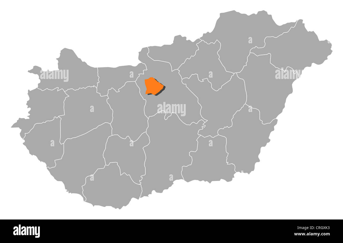 Political map of Hungary with the several counties where Budapest is ...