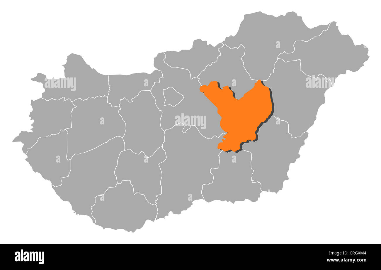 Political map of Hungary with the several counties where Jász-Nagykun ...