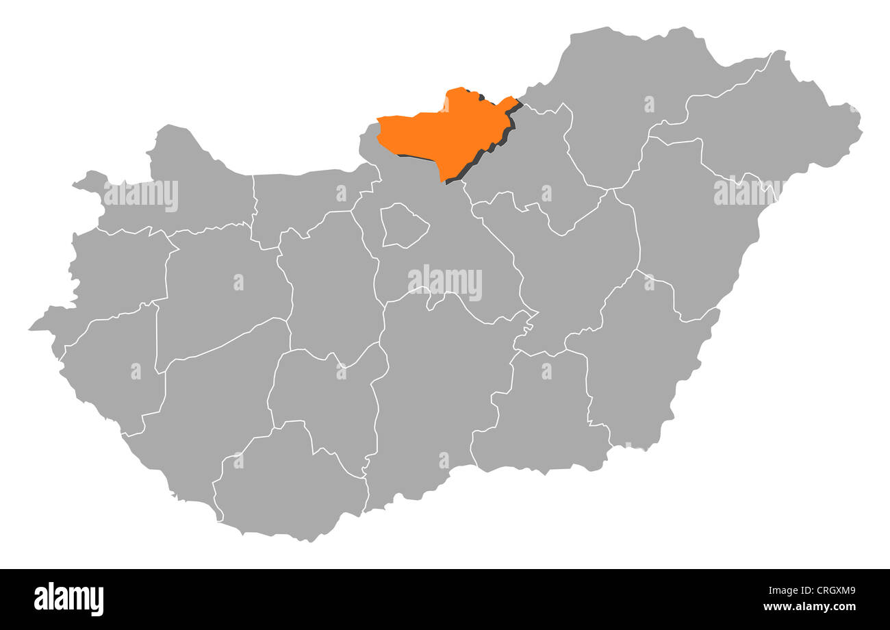 Political map of Hungary with the several counties where Nógrád is ...