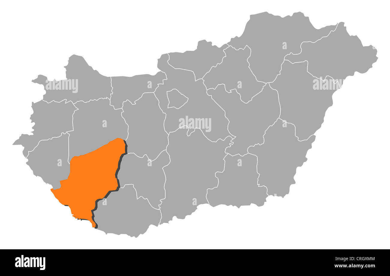 Political map of Hungary with the several counties where Somogy is ...