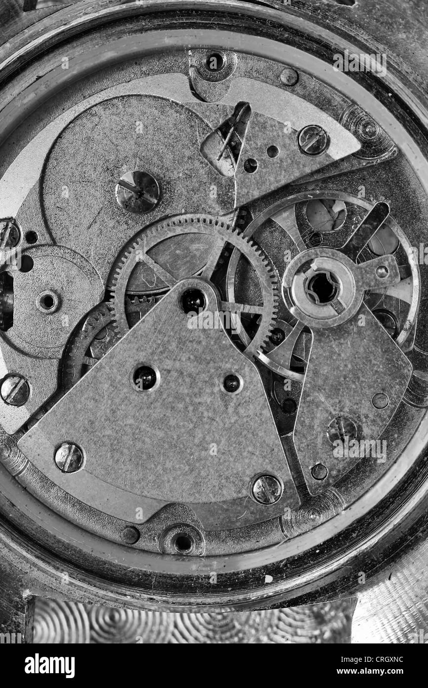 Inside workings of a vintage steel watch Stock Photo - Alamy