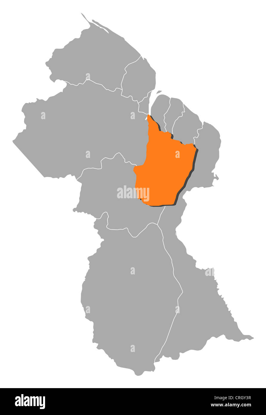 Political map of Guyana with the several regions where Upper Takutu ...