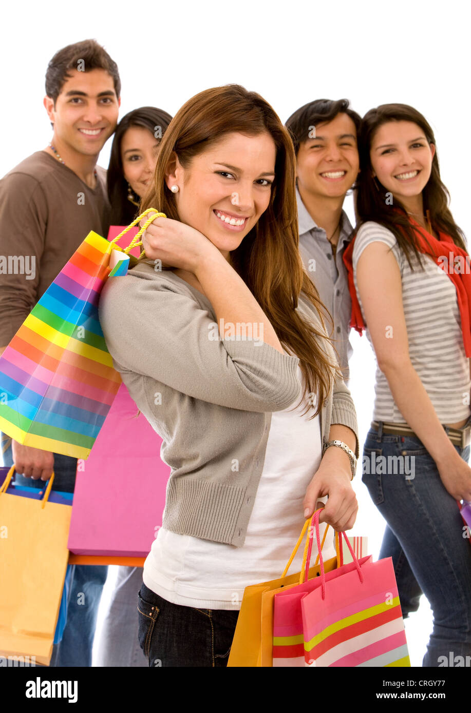 group of young people with colourful shopping bags Stock Photo - Alamy