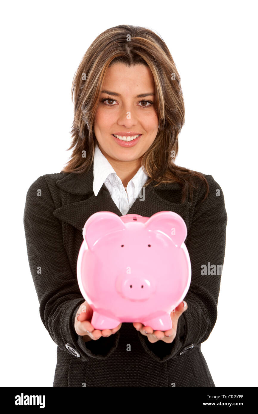 Woman holding bank money Cut Out Stock Images & Pictures - Alamy