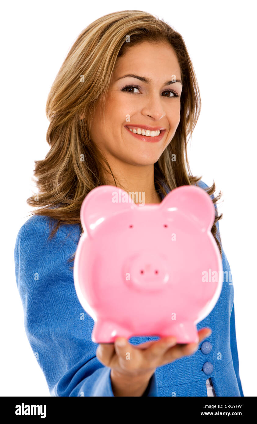 Woman holding bank money Cut Out Stock Images & Pictures - Alamy