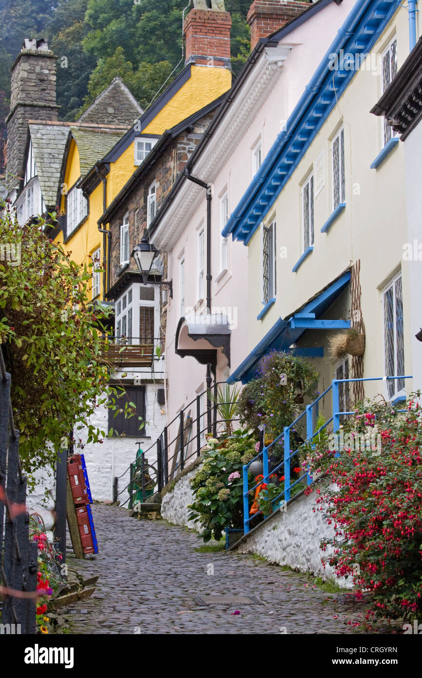 Steep cobbled street in an old village in Devon, England Stock Photo ...