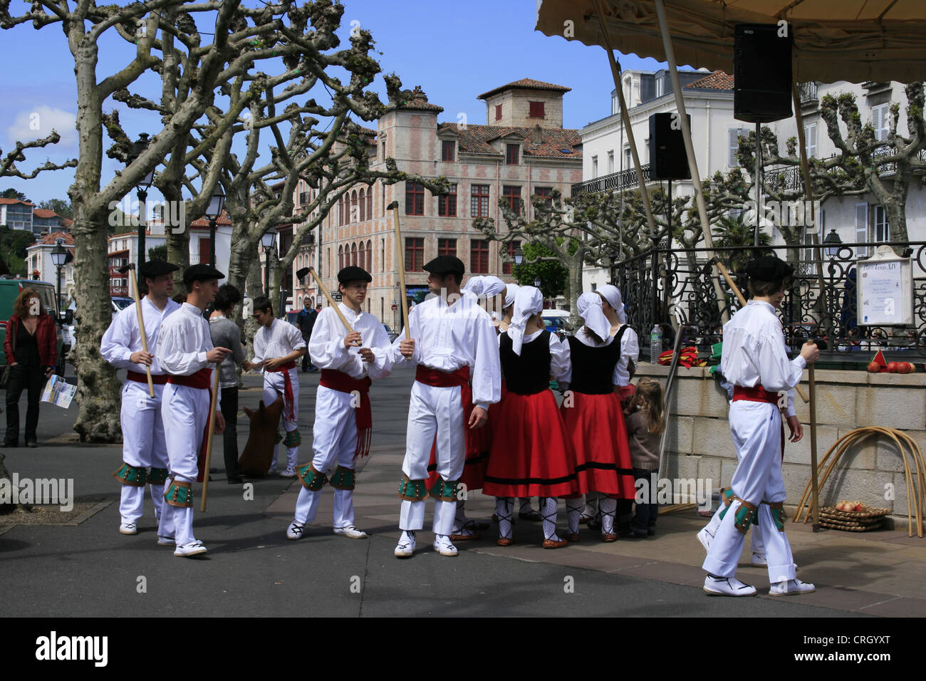 Group of traditional Basque dancers getting ready to perform, Place ...