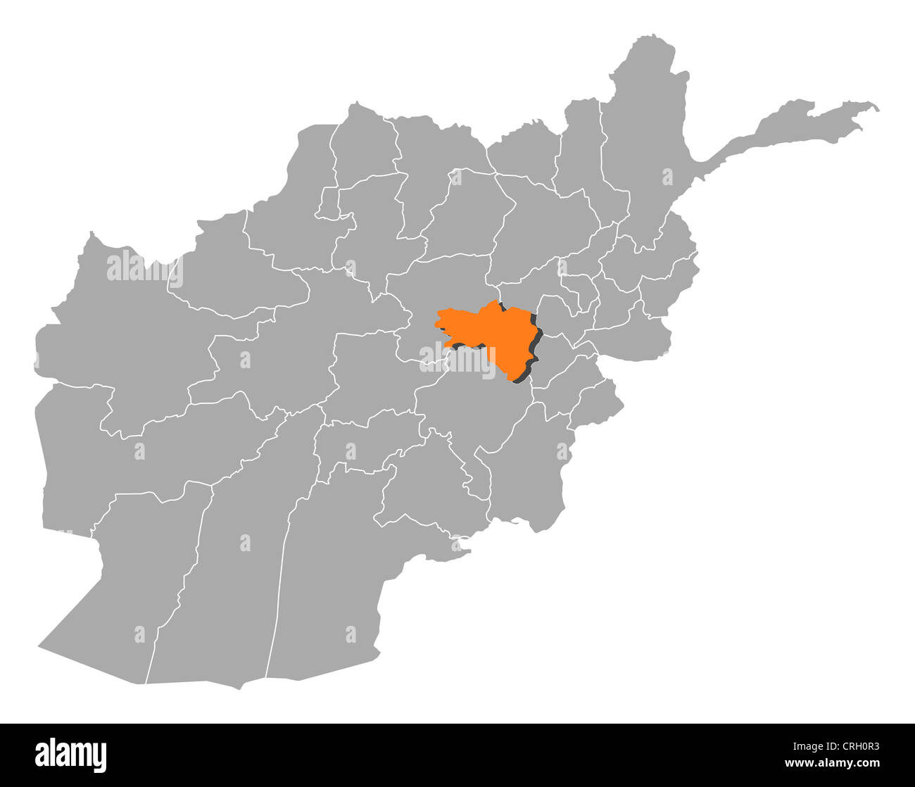 Political map of Afghanistan with the several provinces where Wardak is ...