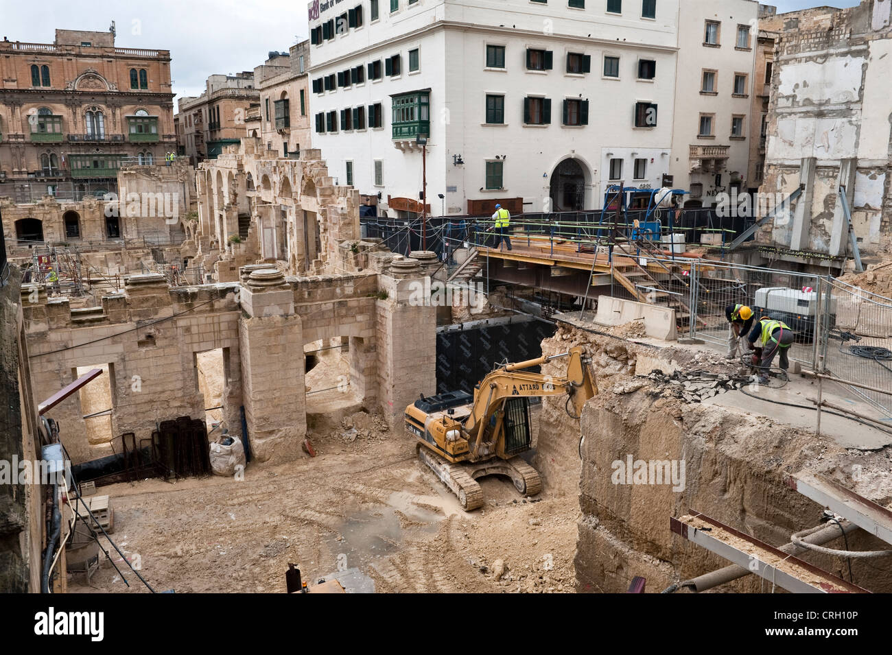 Restoration of old buildings in the centre of Valletta, Malta Stock ...