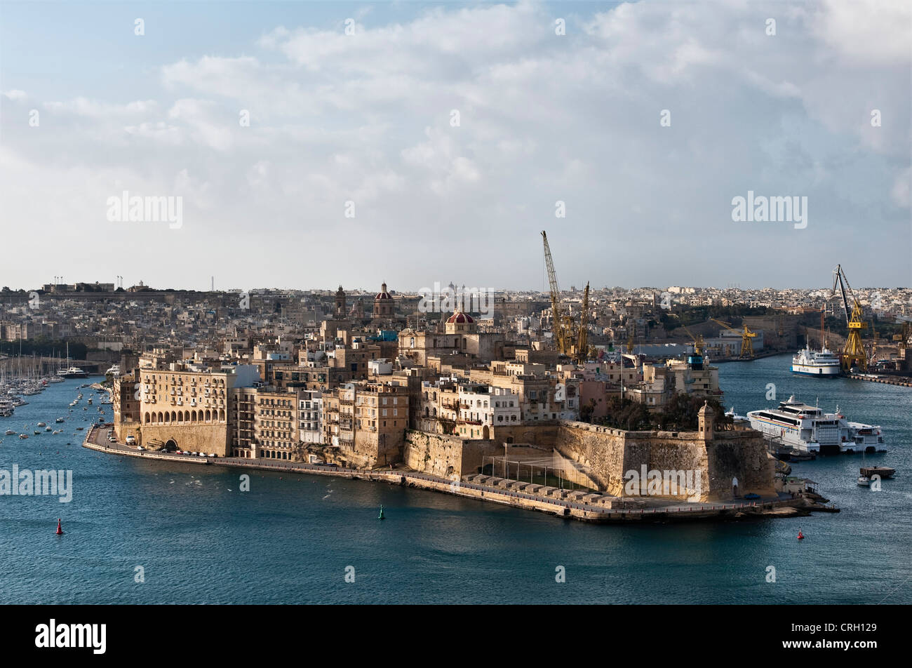 Fort St Michael and the Grand Harbour of Valletta, Malta, seen from the ...