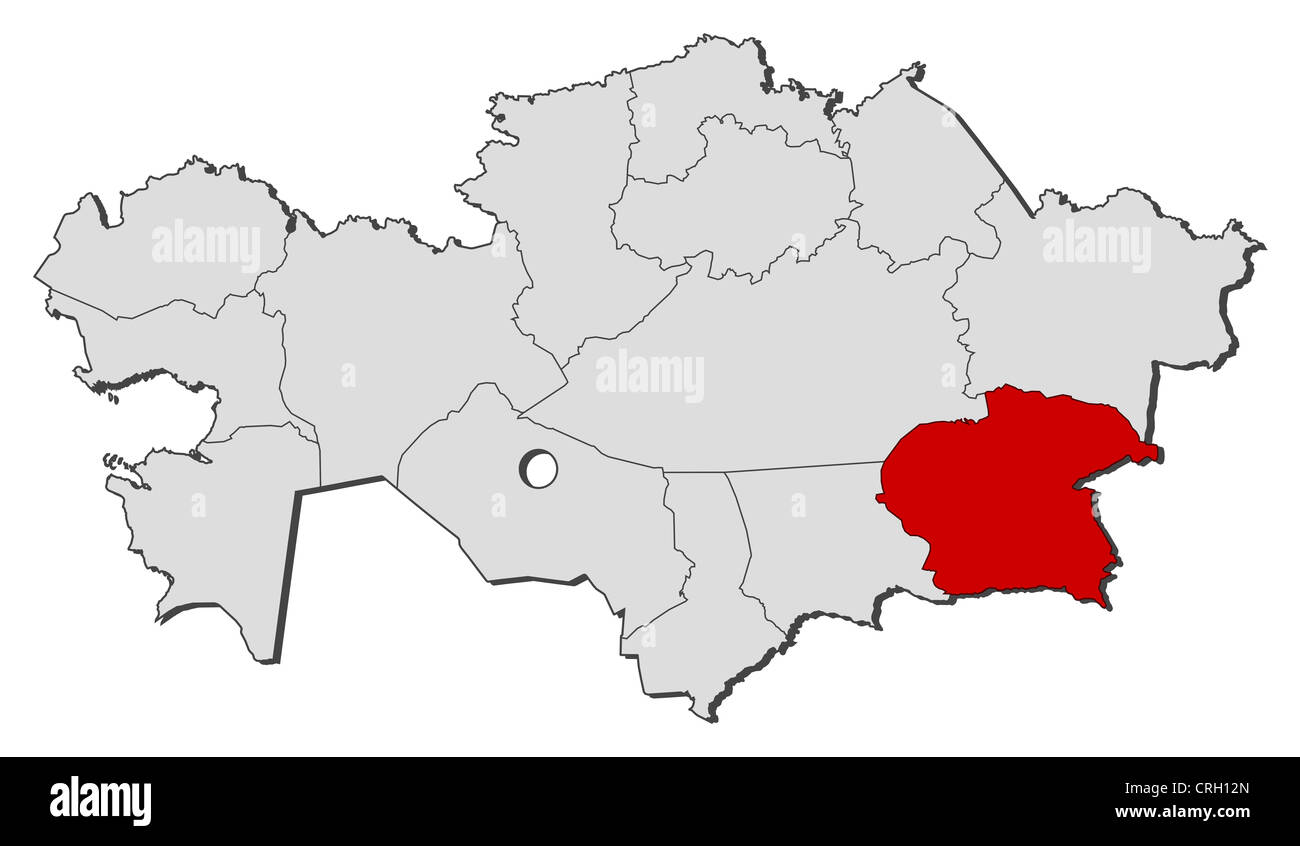 Political map of Kazakhstan with the several regions where Almaty is ...