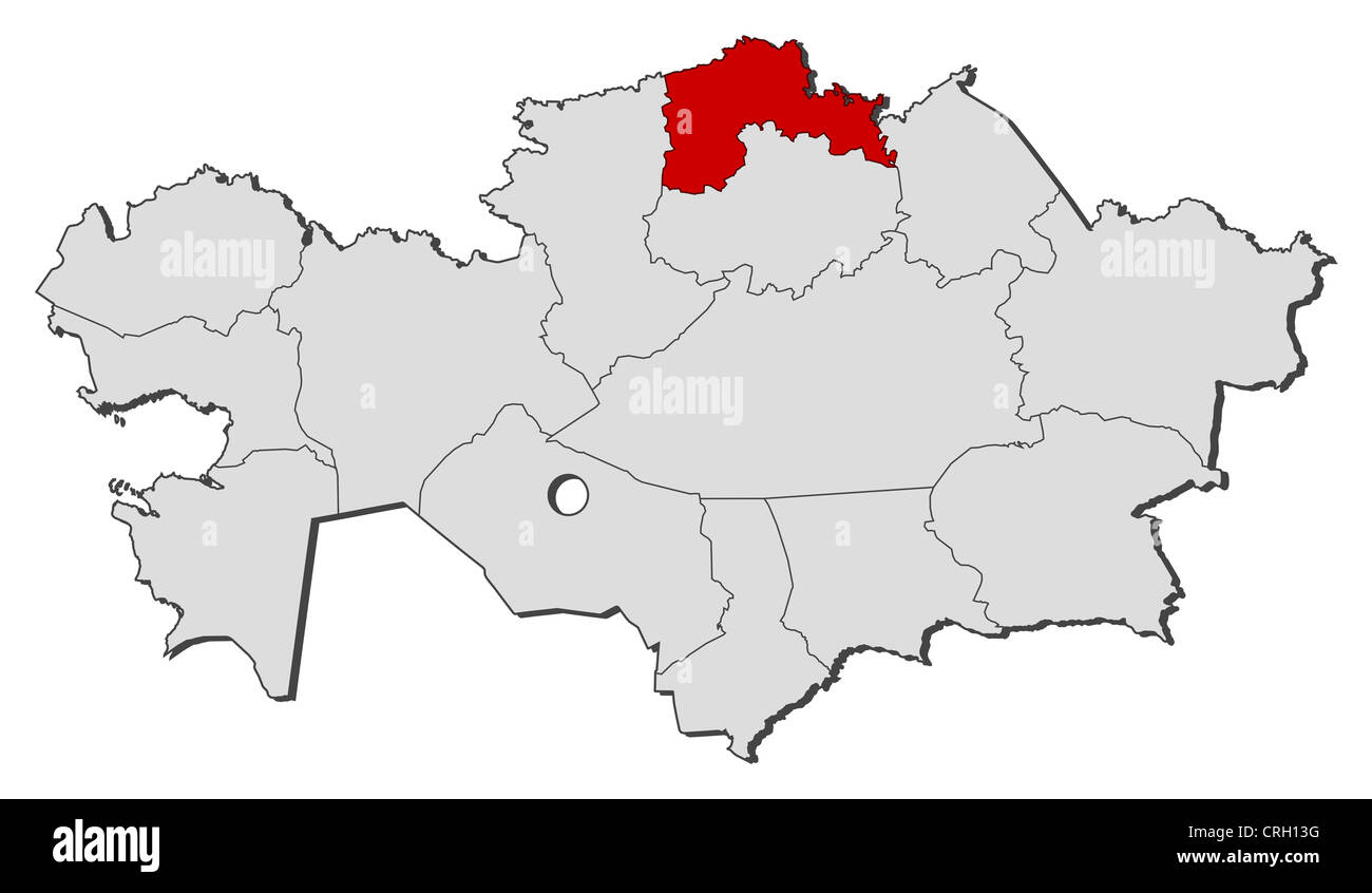 Political map of Kazakhstan with the several regions where North ...