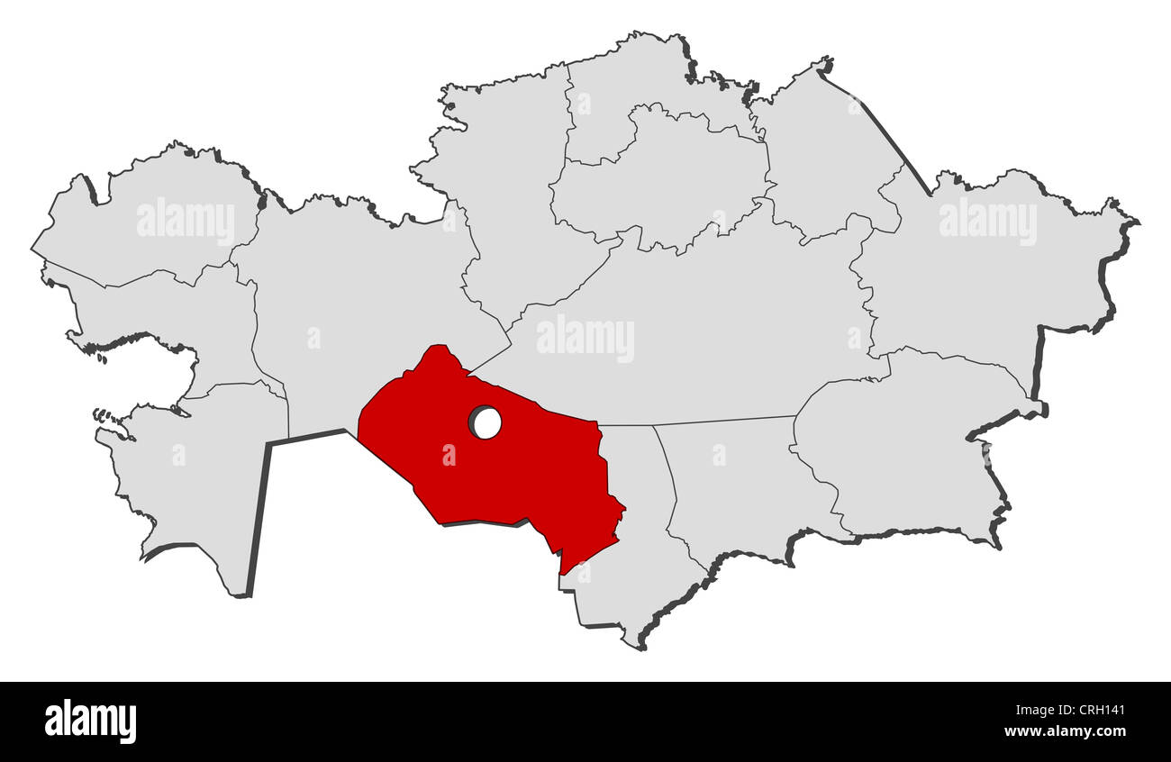 Political map of Kazakhstan with the several regions where Kyzylorda is ...
