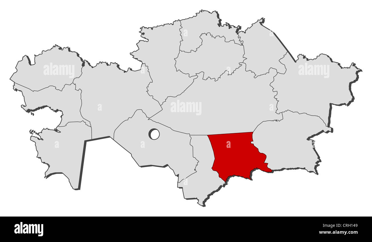 Political map of Kazakhstan with the several regions where Jambyl is ...