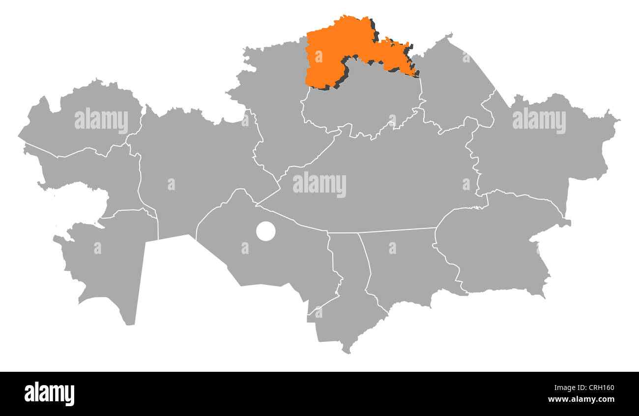 Political map of Kazakhstan with the several regions where North ...