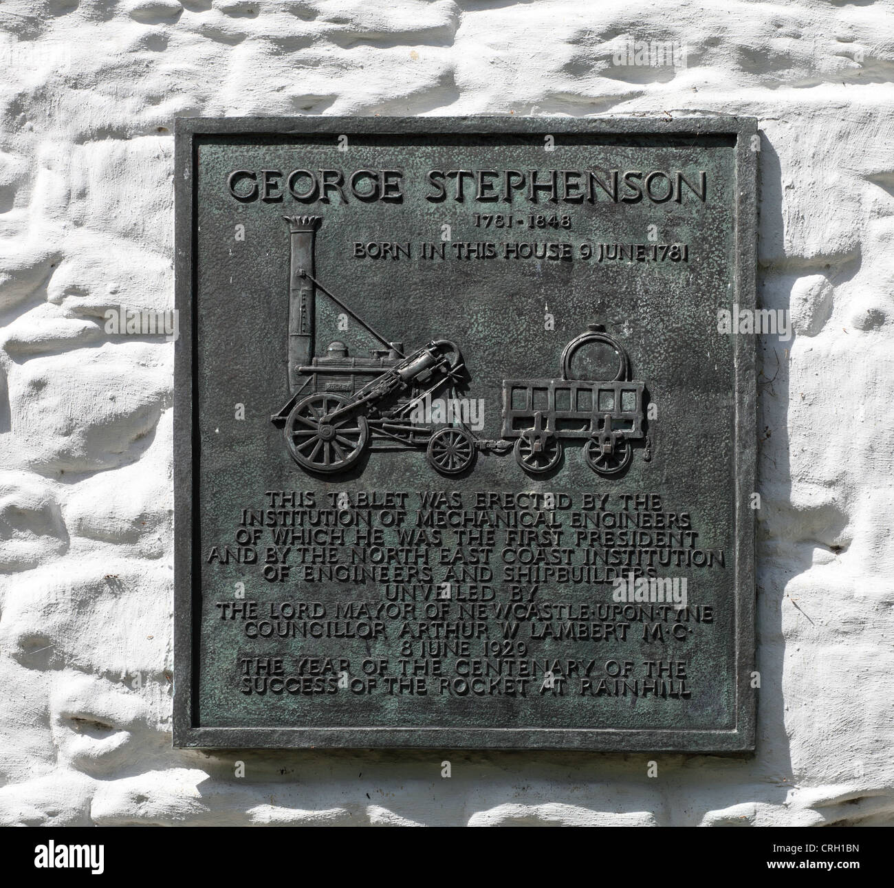 Plaque on the wall of George Stephenson's birthplace near Wylam North ...