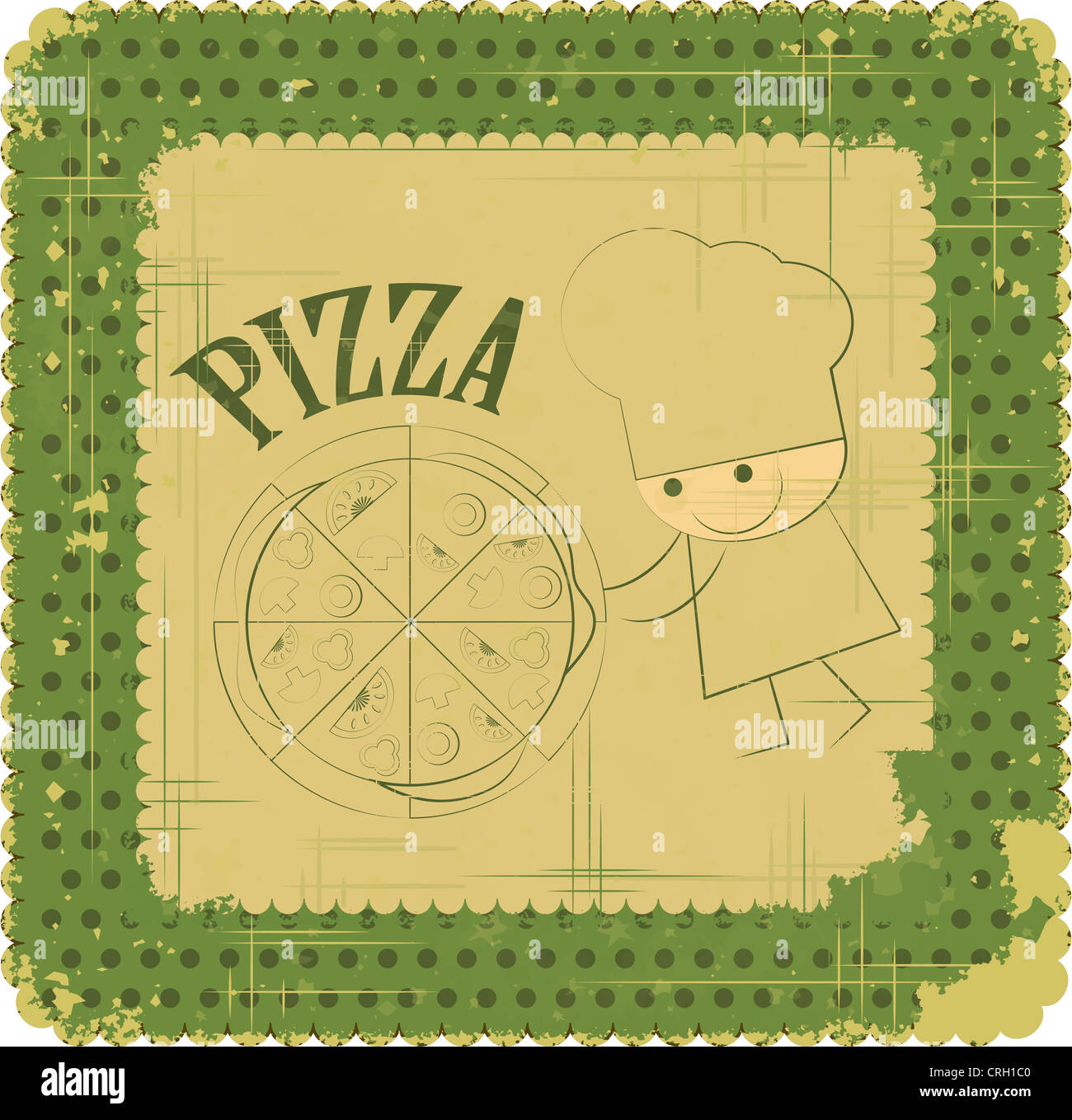 Vintage Pizza Menu Card Design with chef in Retro Style - illustration ...