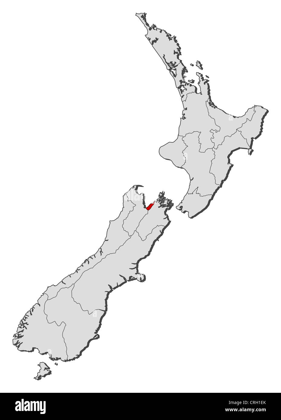 Political map of New Zealand with the several regions where Nelson is ...