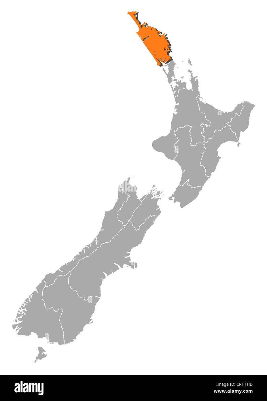 Political map of New Zealand with the several regions where Northland ...