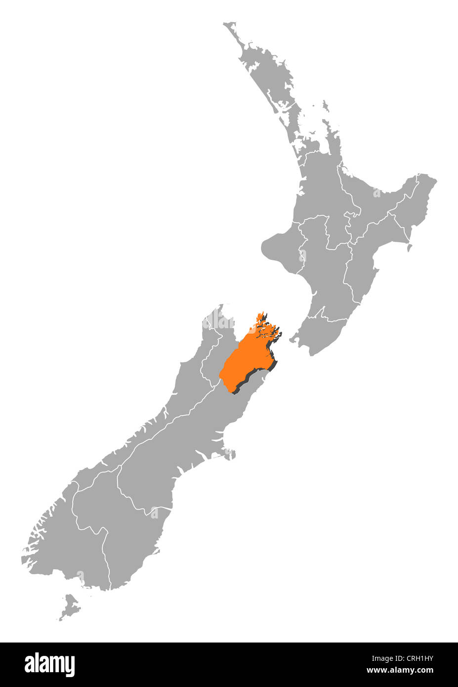 Political map of New Zealand with the several regions where Tasman is ...
