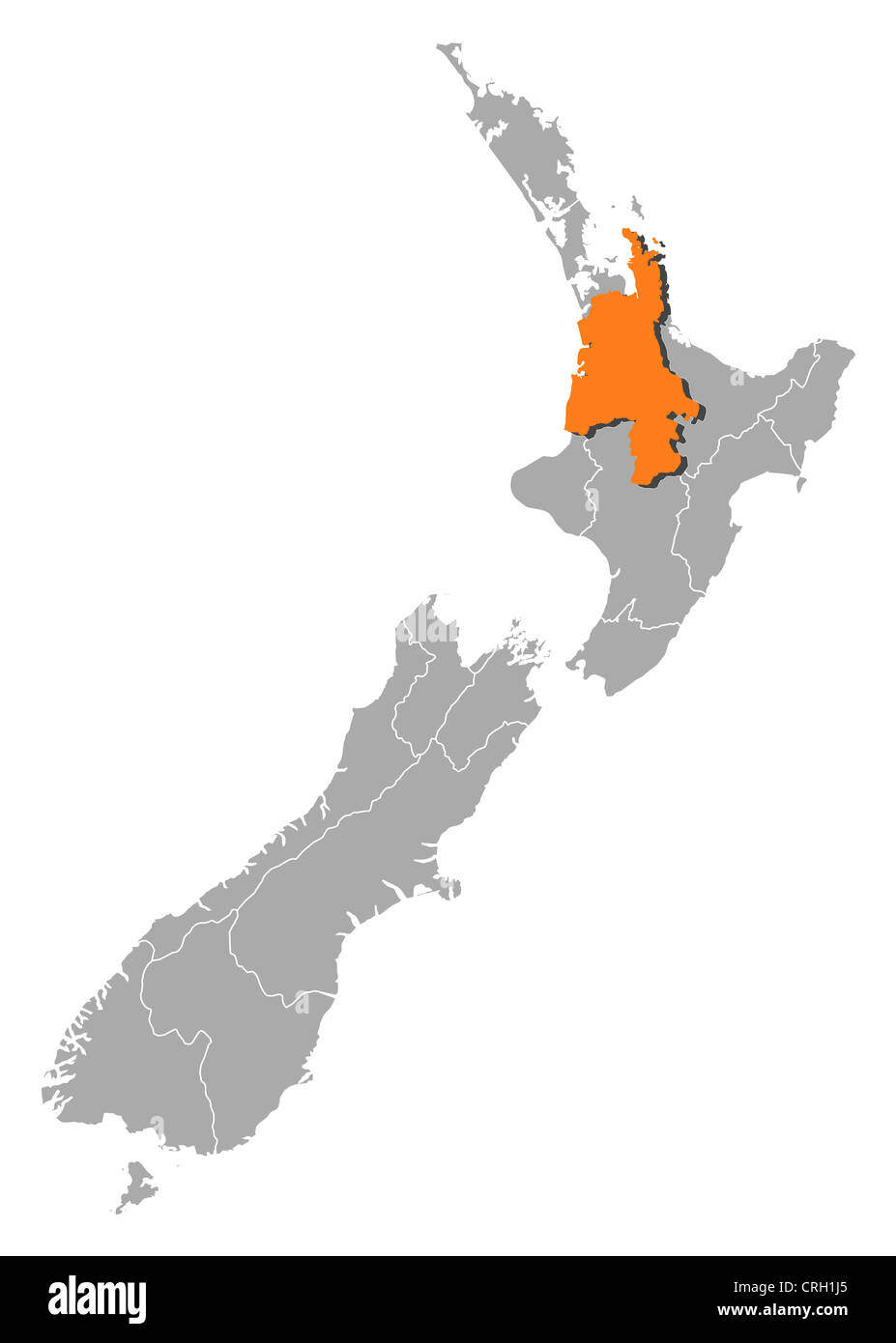 Political map of New Zealand with the several regions where Waikato is ...