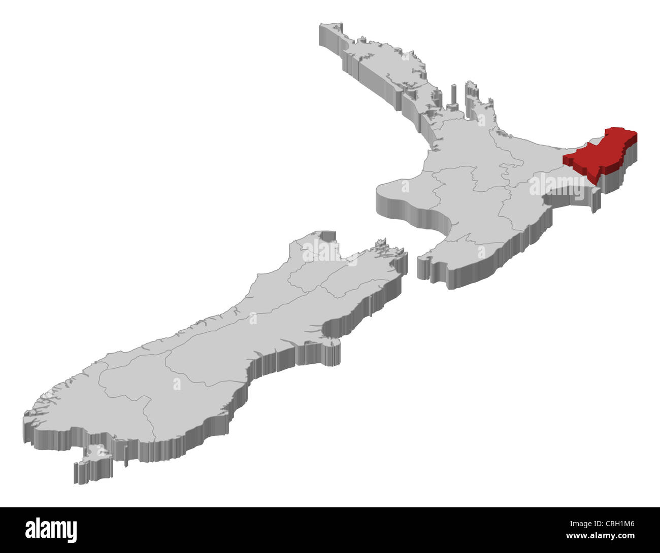 Political map of New Zealand with the several regions where Gisborne is ...