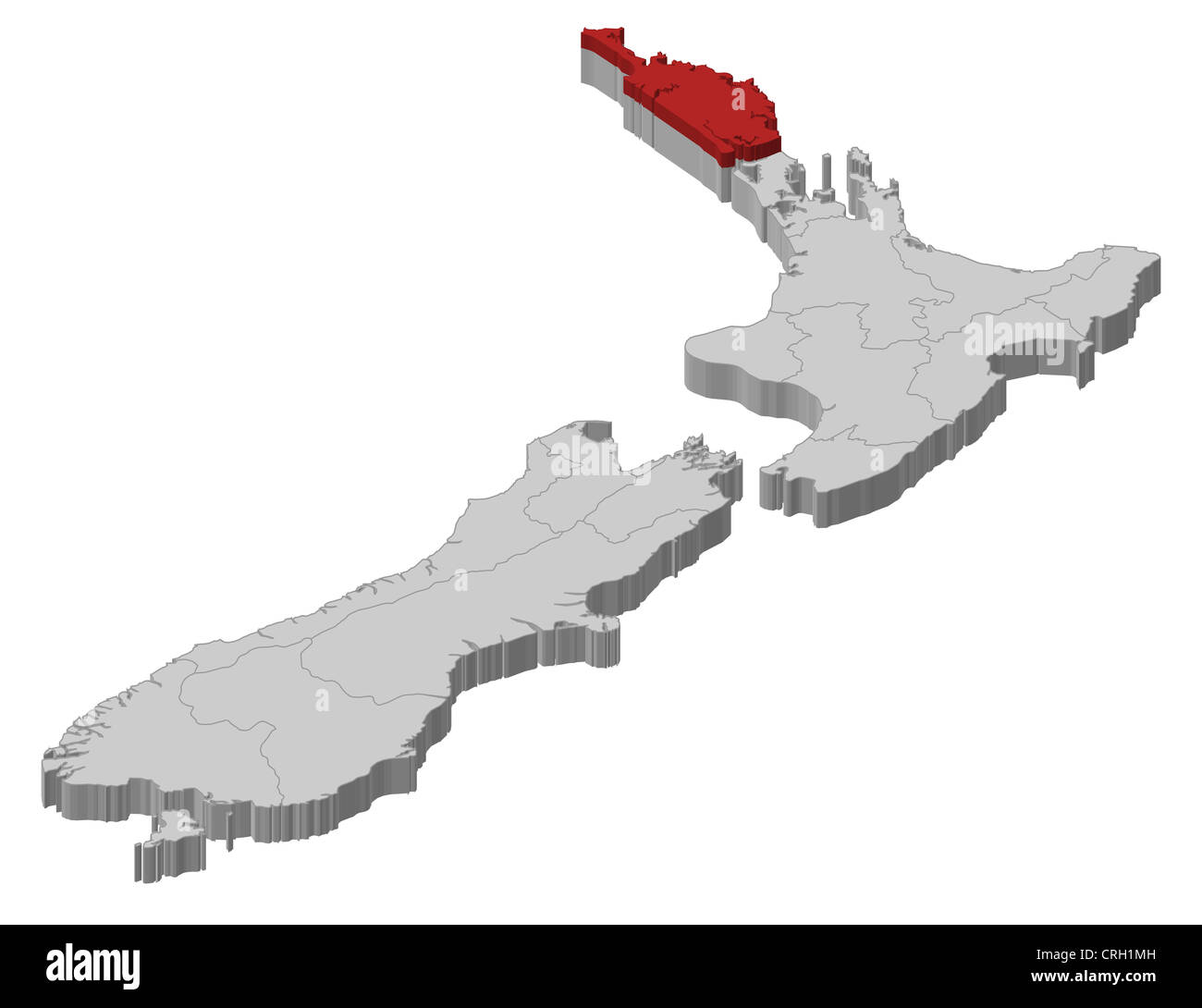 Political map of New Zealand with the several regions where Northland ...