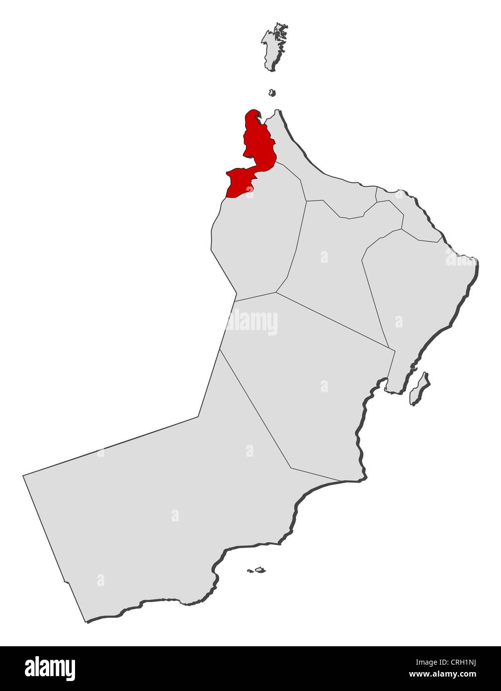 Political map of Oman with the several regions and governorats where Al ...