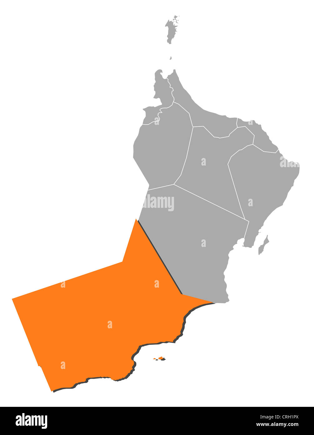 Political map of Oman with the several regions and governorats where ...