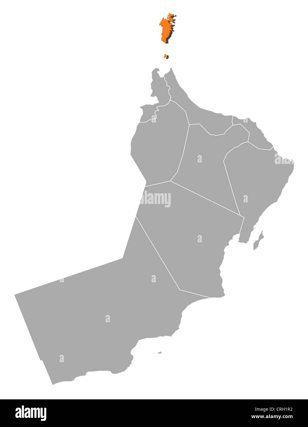 Political map of Oman with the several regions and governorats where ...