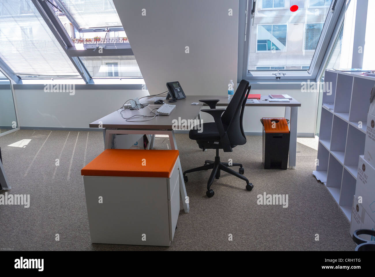 Paris, France, Office Furniture, Empty Desk in New Green office ...