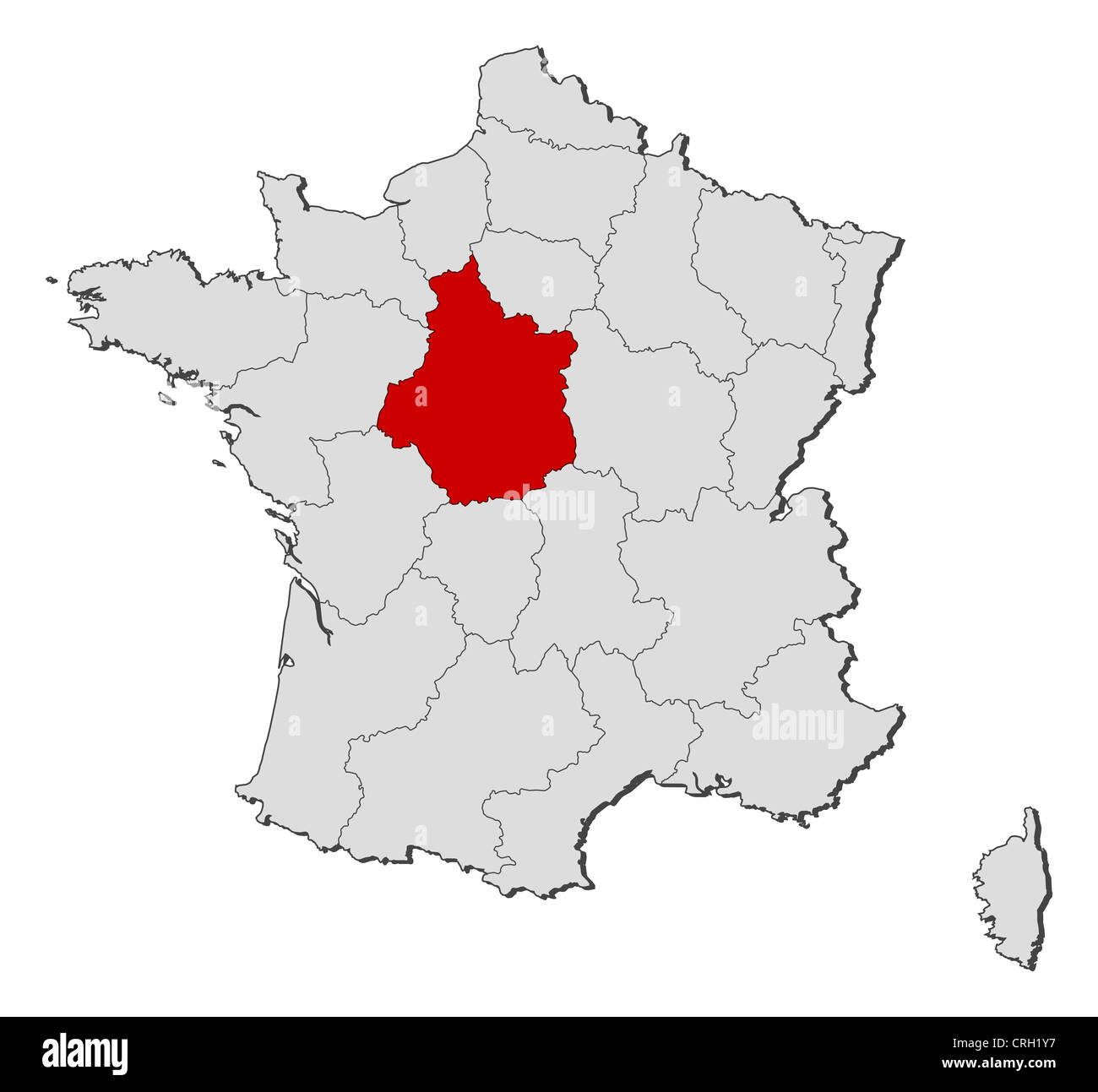 Political map of France with the several regions where Centre is ...
