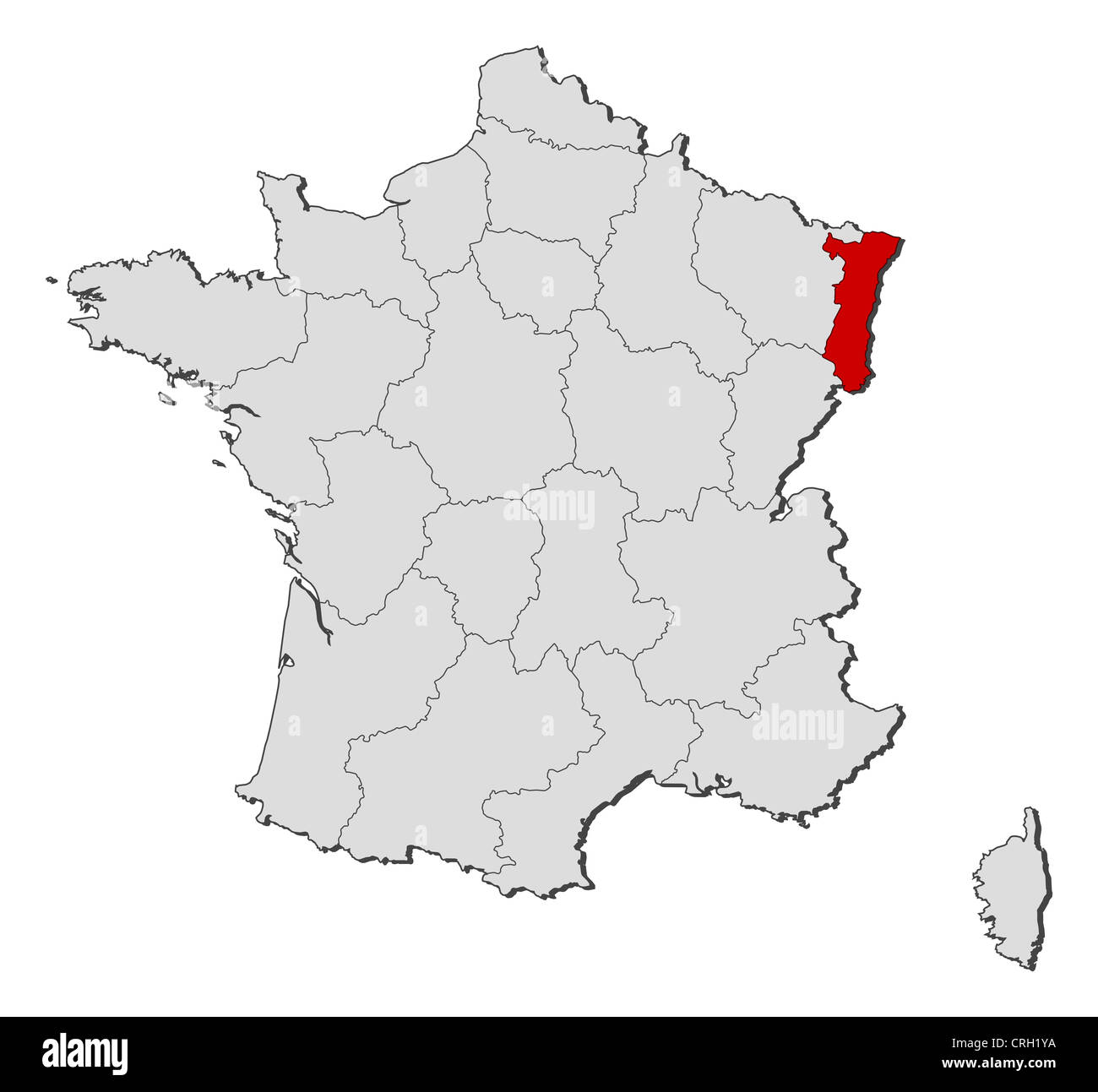 Political map of France with the several regions where Alsace is ...