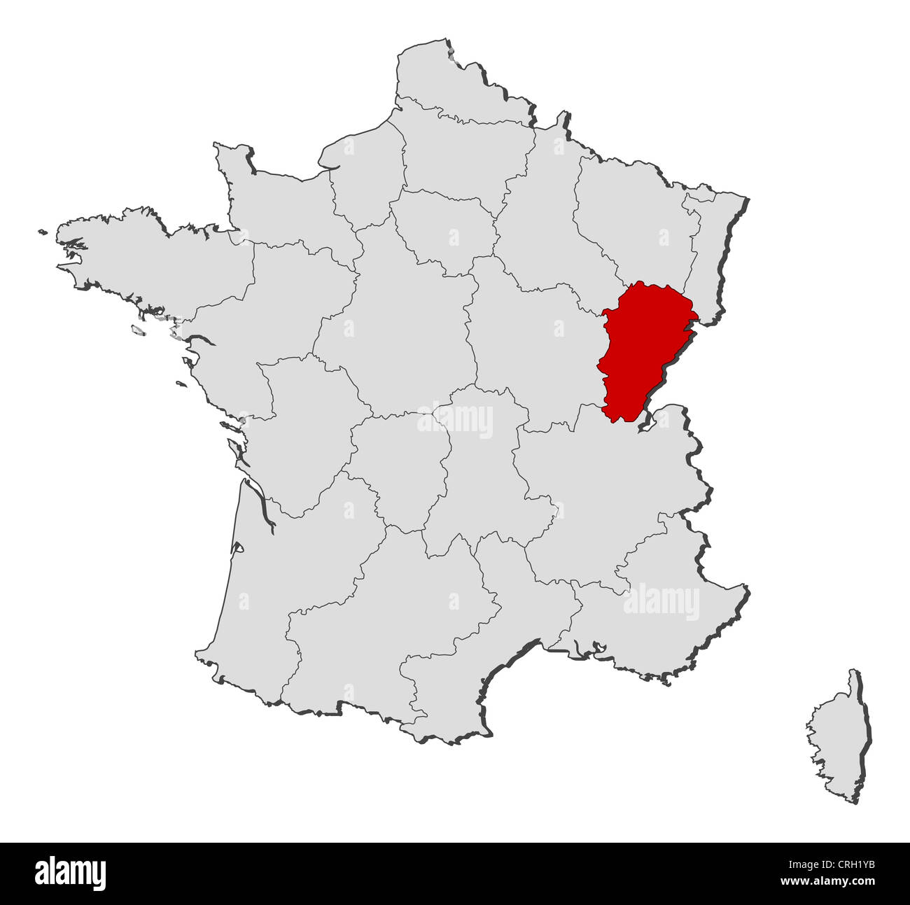 Political map of France with the several regions where Franche-Comté is ...