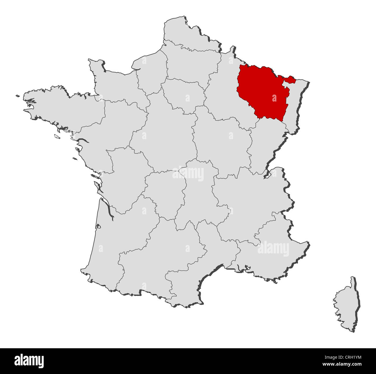 Political map of France with the several regions where Lorraine is ...