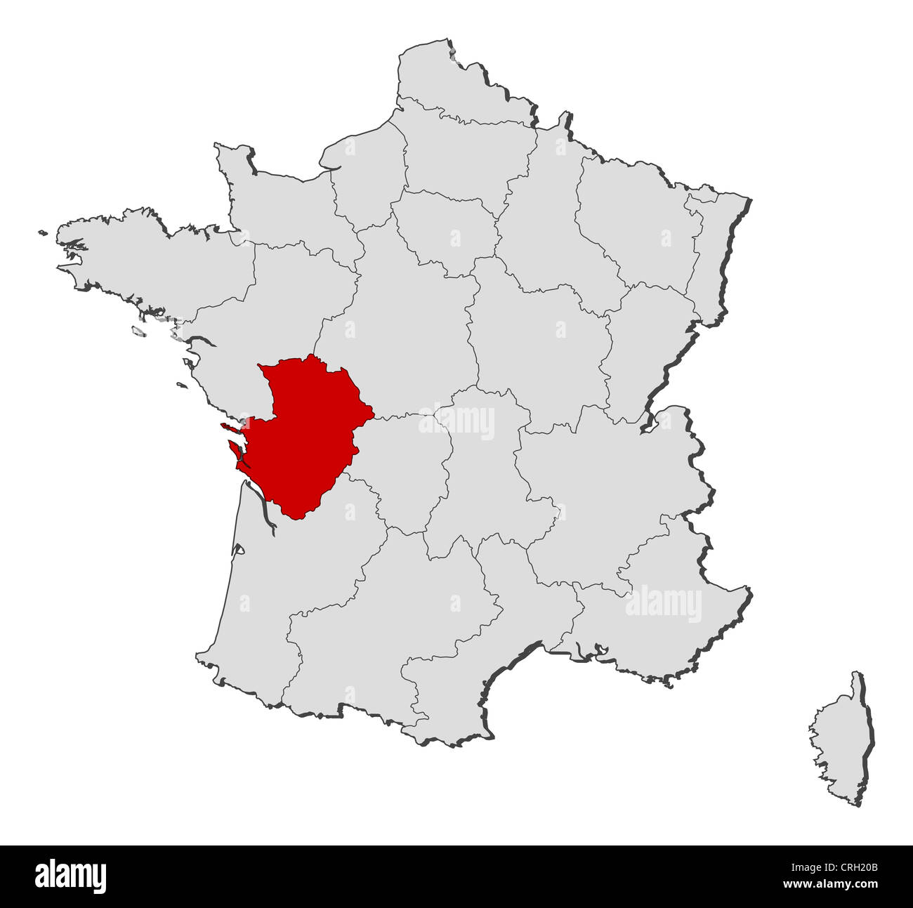 Political map of France with the several regions where Poitou-Charentes ...