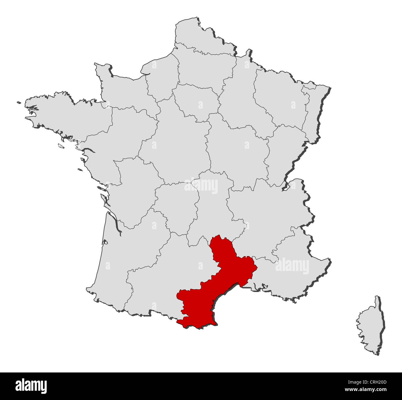 Political map of France with the several regions where Languedoc ...