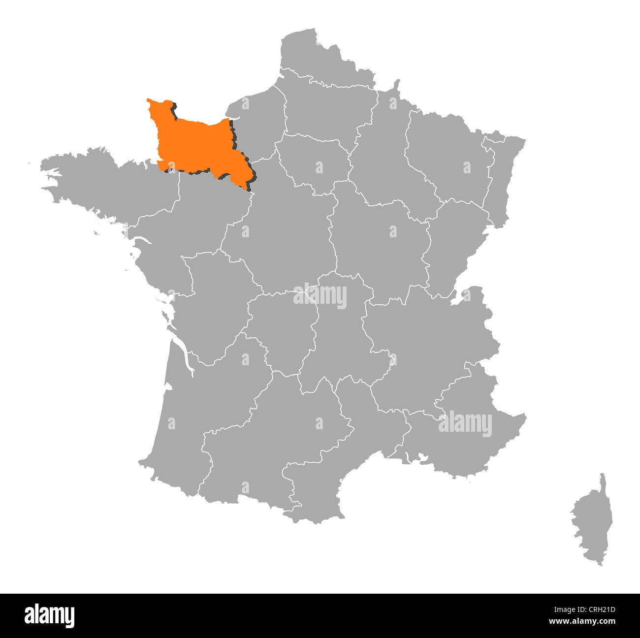 Political map of France with the several regions where Lower Normandy ...
