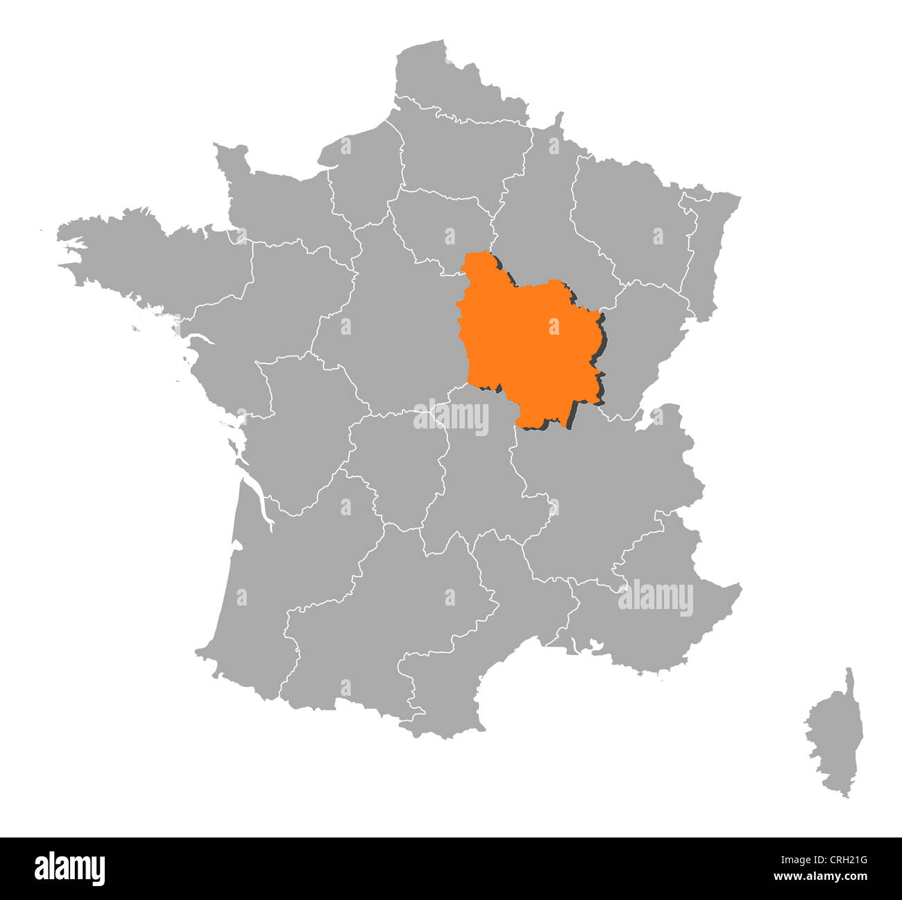Political map of France with the several regions where Burgundy is ...