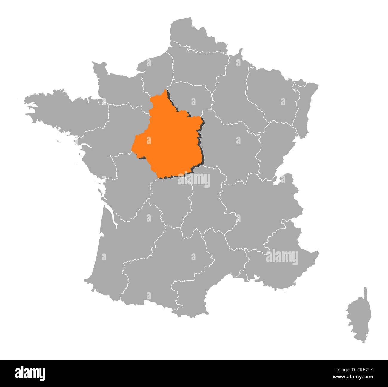 Political map of France with the several regions where Centre is ...