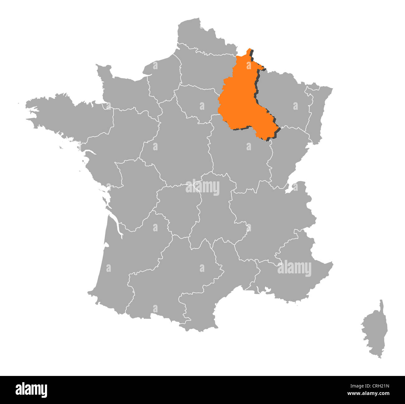 Political map of France with the several regions where Champagne ...