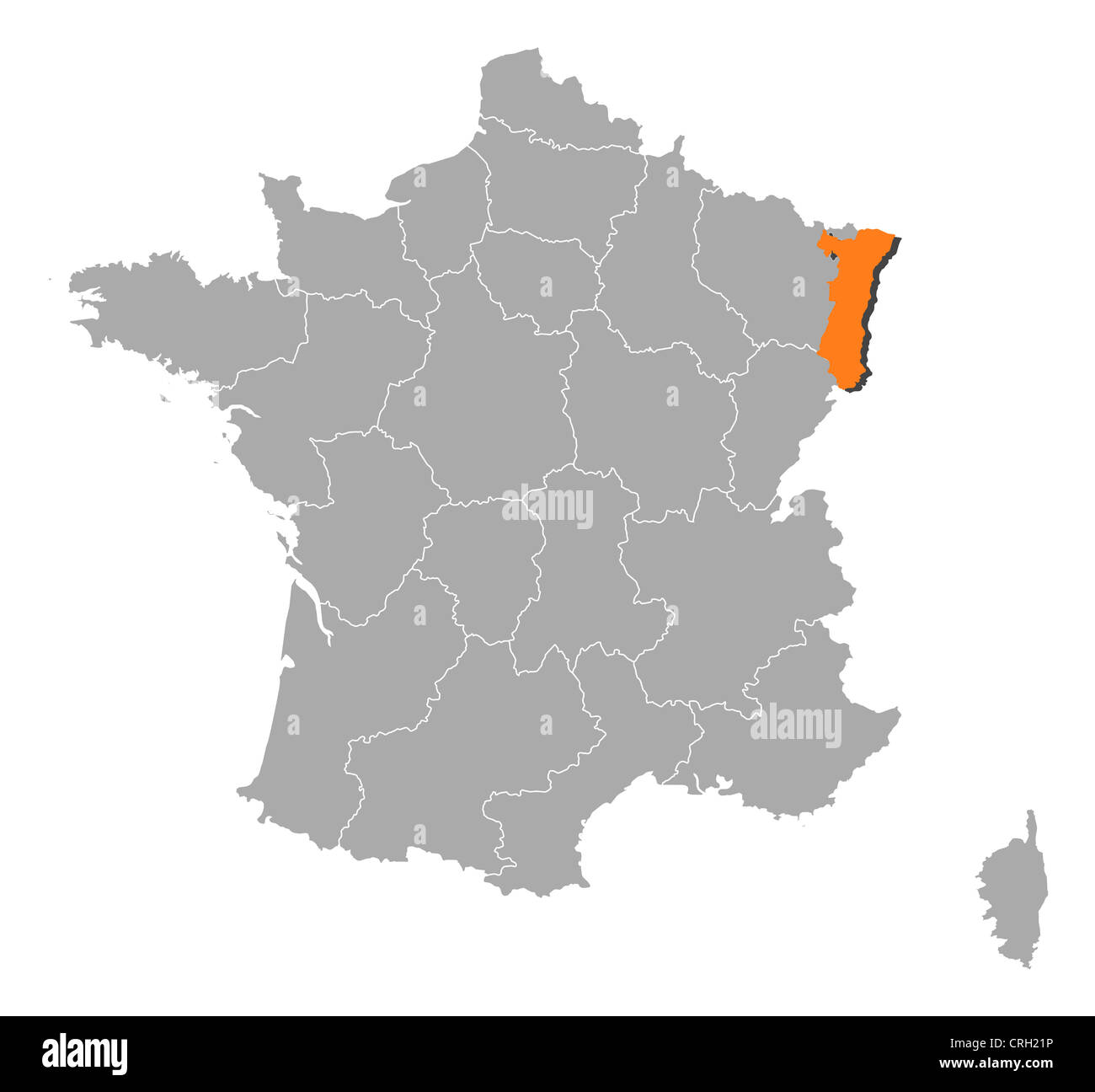Political map of France with the several regions where Alsace is ...