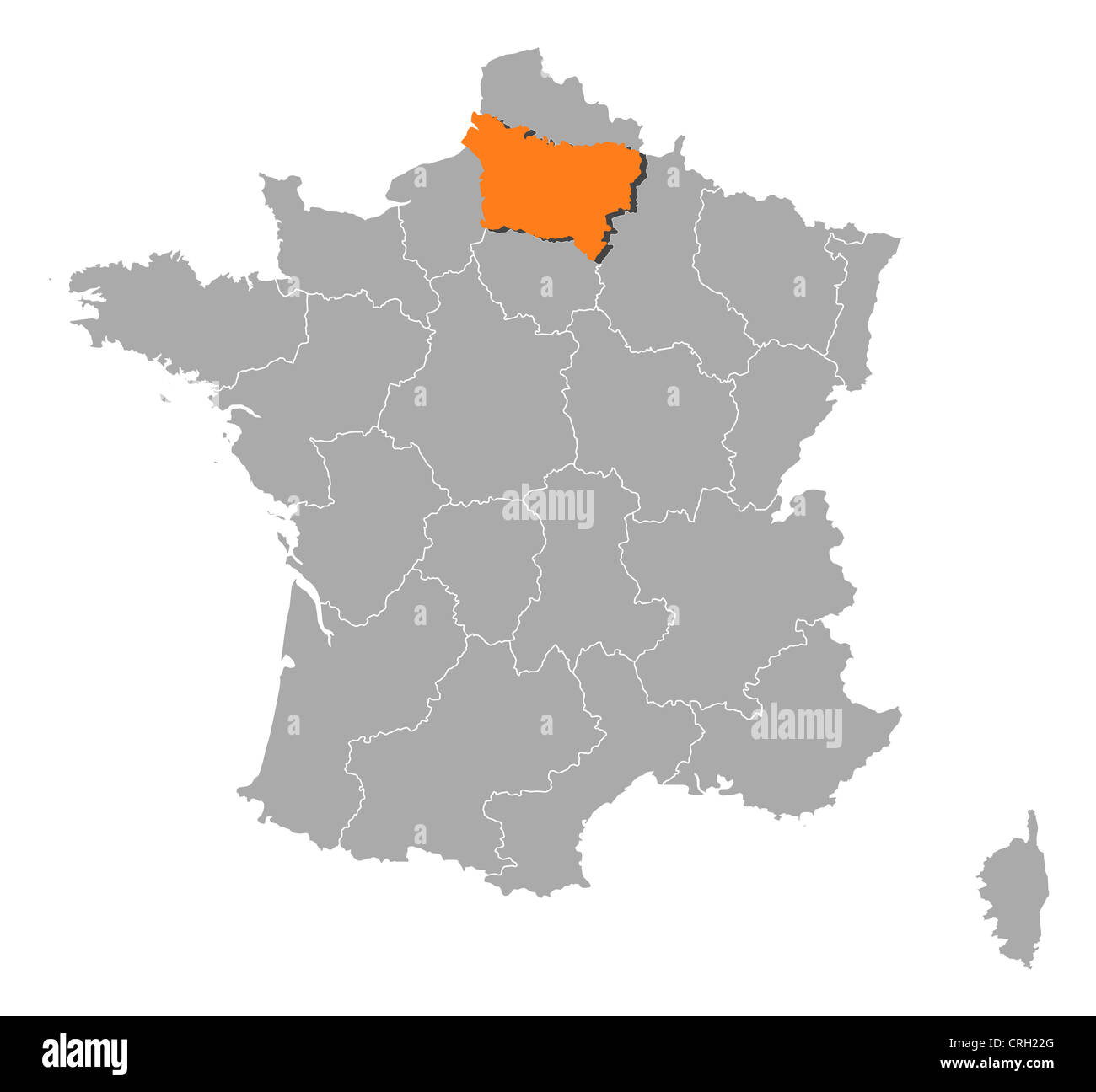 Political map of France with the several regions where Picardy is ...