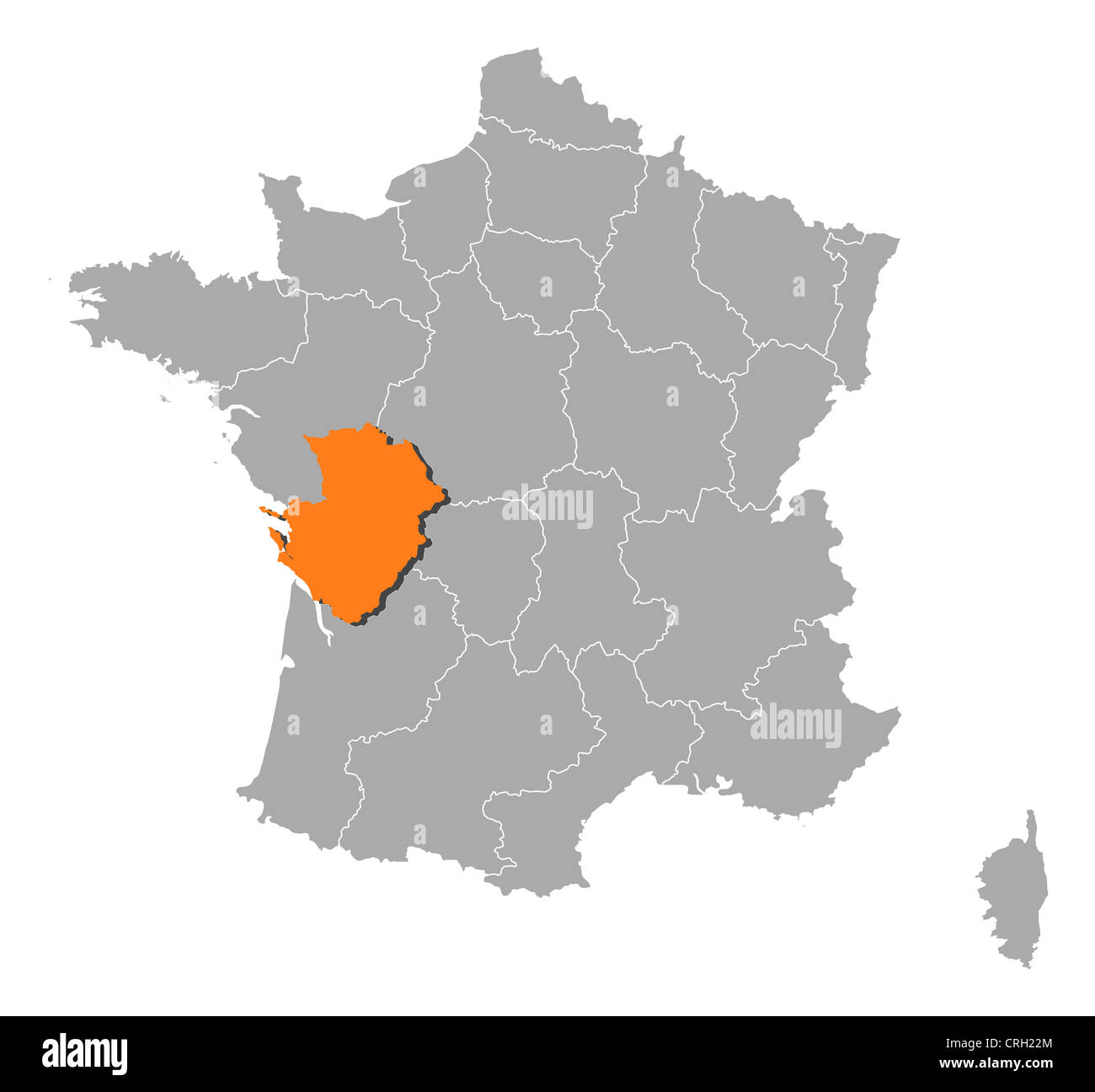 Political map of France with the several regions where Poitou-Charentes ...