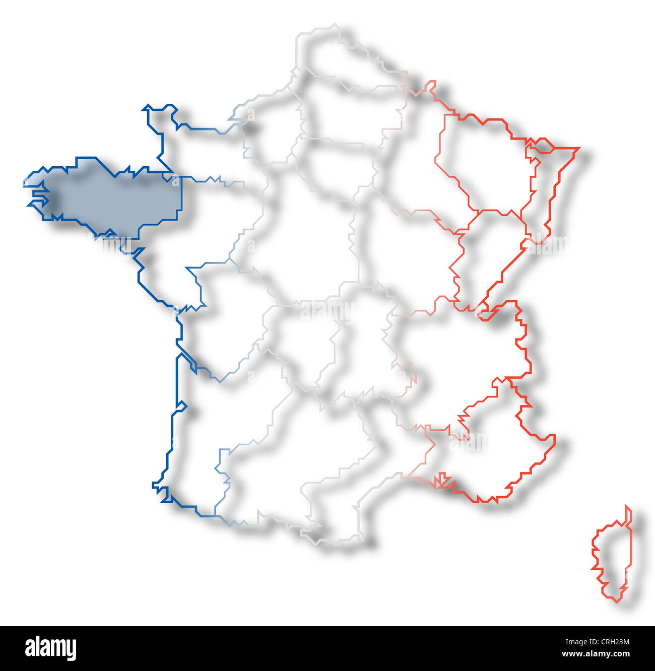 Political map of France with the several regions where Brittany is ...