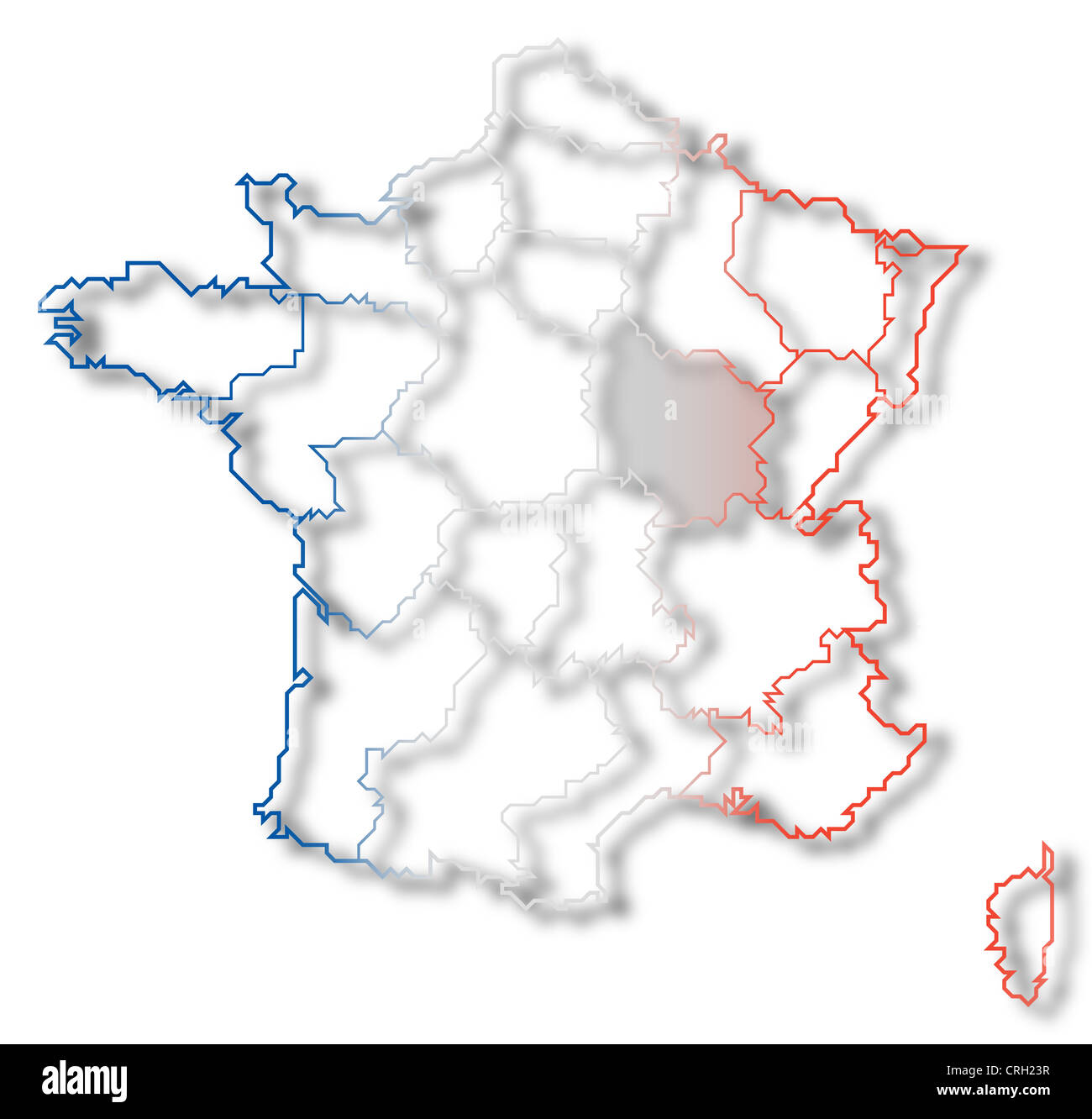 Political map of France with the several regions where Burgundy is ...