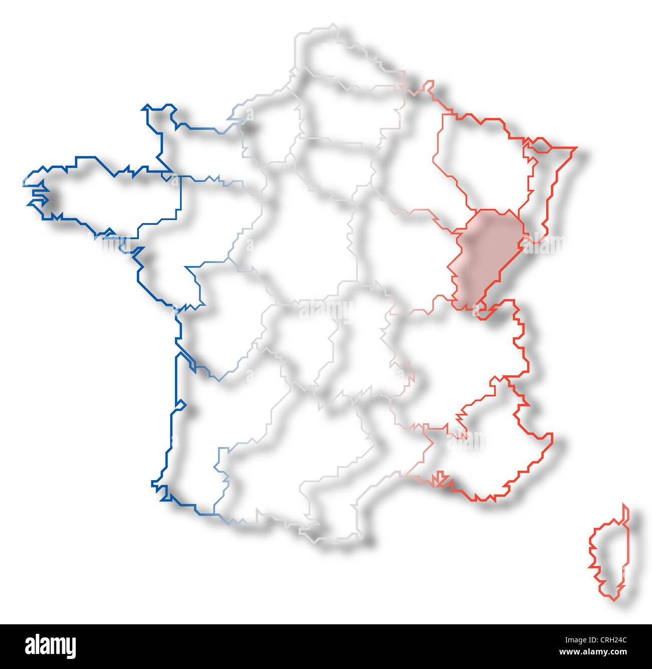 Political map of France with the several regions where Franche-Comté is ...