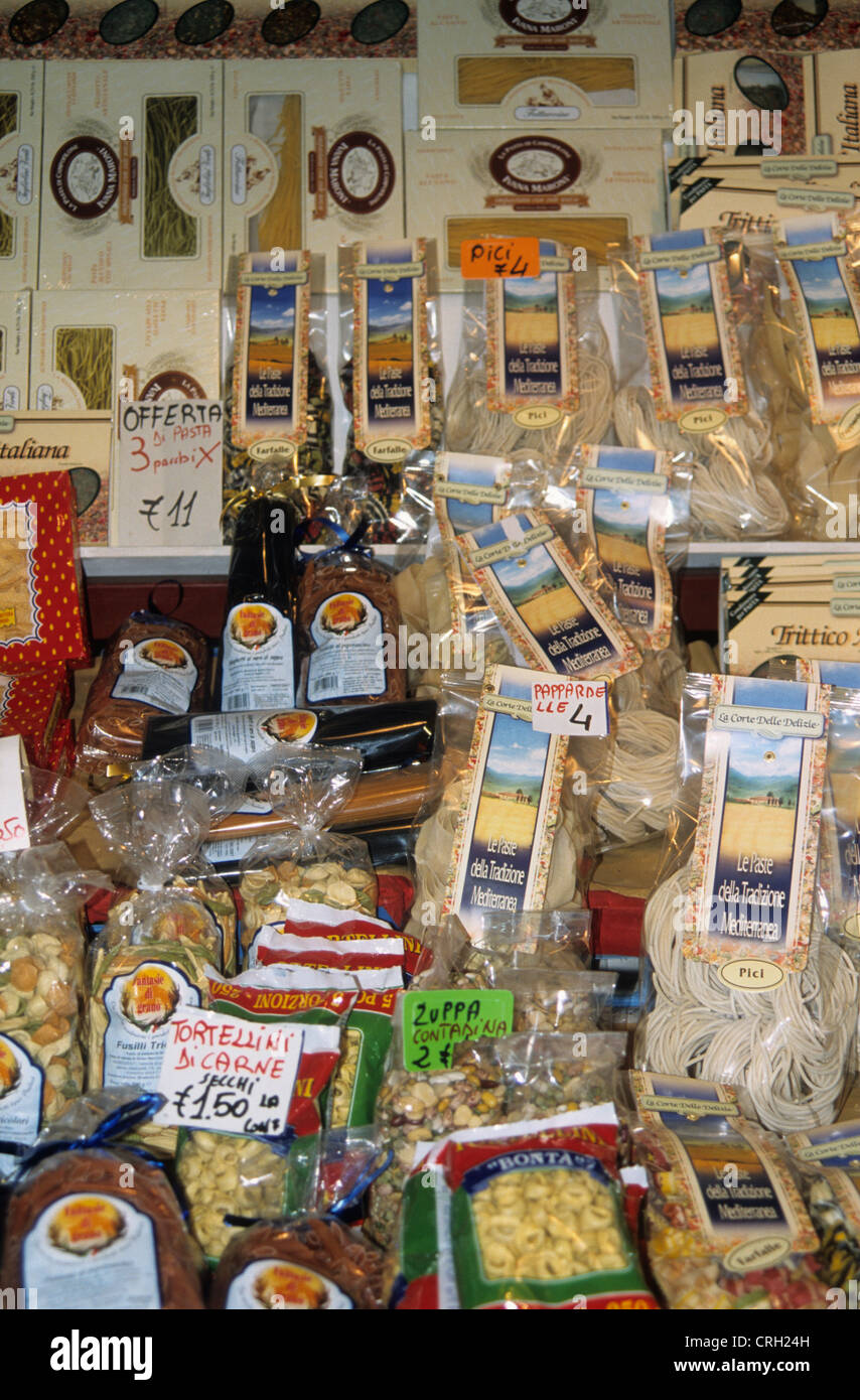 Italy, Rome, various types of Pasta and Italian produce in shop window ...