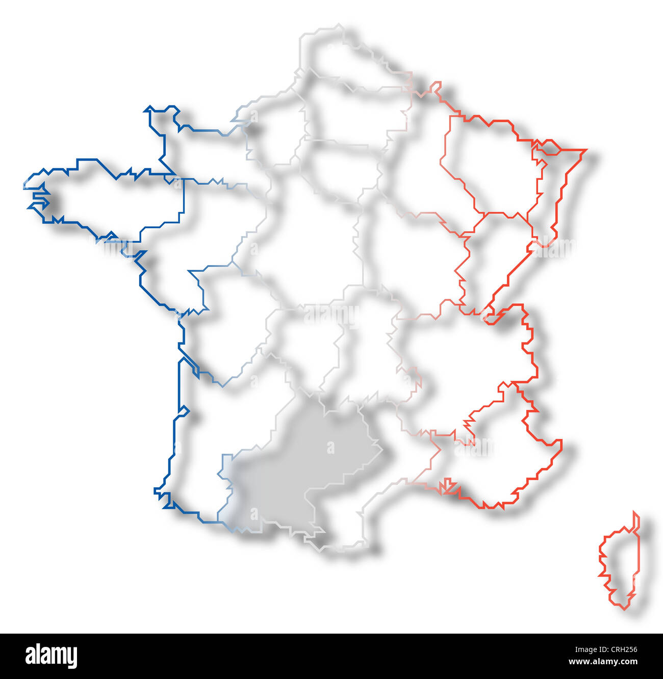 Political map of France with the several regions where Midi-Pyrénées is ...