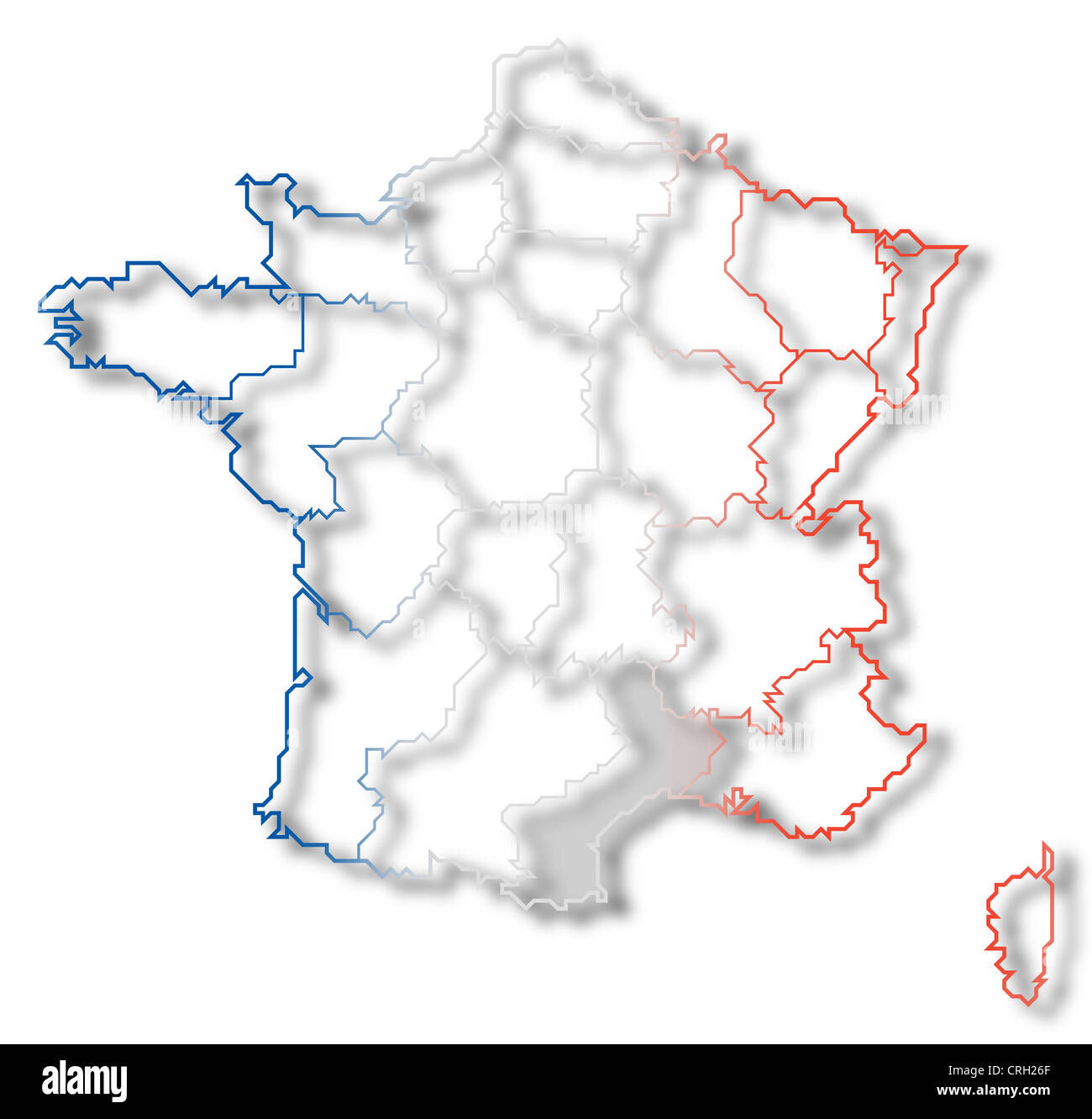 Political map of France with the several regions where Languedoc ...